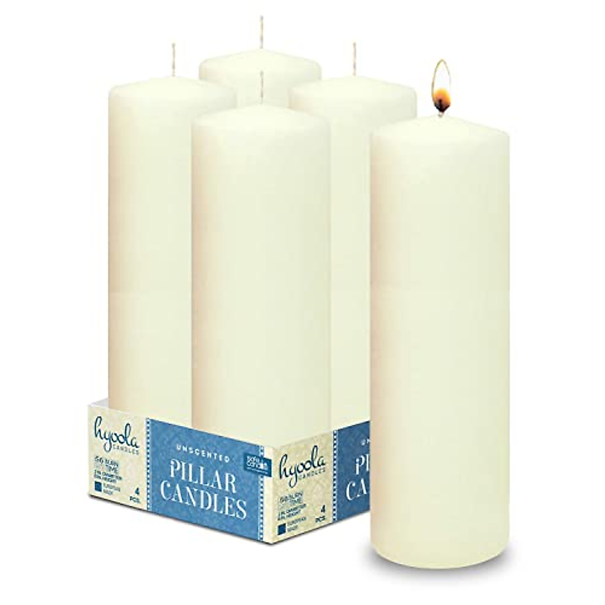 Hyoola Ivor Pillar Candles 2x8 Inch - 4 Pack Unscented Pillar Candles - European Made