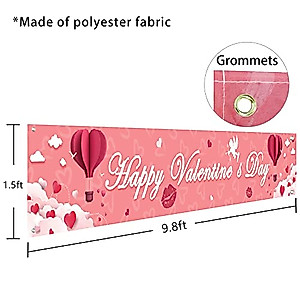 Happy Valentine's Day Banner, Large Valentines Banner Red Love Heart Backdrop for Valentine's Day Indoor Outdoor Party Decorations (Pink)