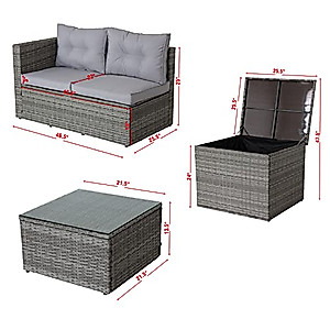 GODAFA 4-Piece Outdoor Patio Furniture Set-All-Weather PE Rattan Sectional Sofa with Storage Box-Perfect for Backyard, Porch, and Poolside, 1, Gray