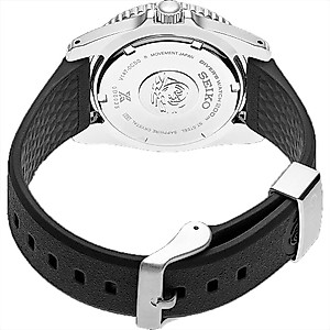 Seiko SNE573 Watch for Men - Prospex Collection - Solar Powered, Stainless Steel Case with Black Silicone Strap, Black Dial, and 200m Water Resistant