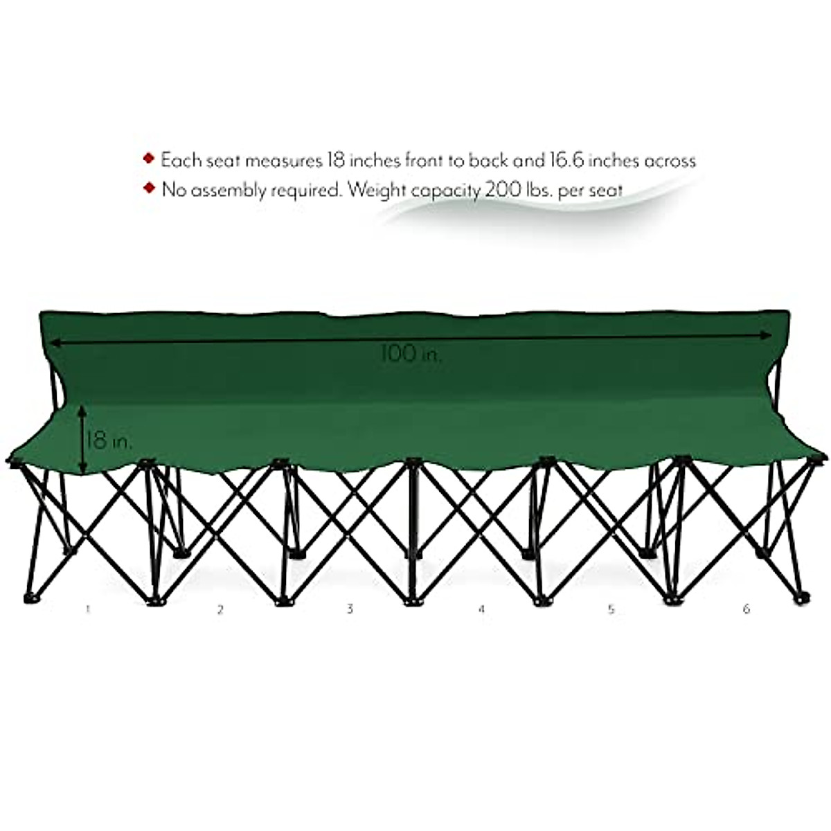 Trademark Innovations Portable 6-Seater Folding Team Sports Sideline Bench with Back (Dark Green)
