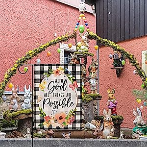 Furiaz With God All Things are Possible Easter Religious Small Decorative Garden Flag, Spring Inspirational Faith Yard Buffalo Plaid Check Outside Decoration, Summer Outdoor Decor 12x18