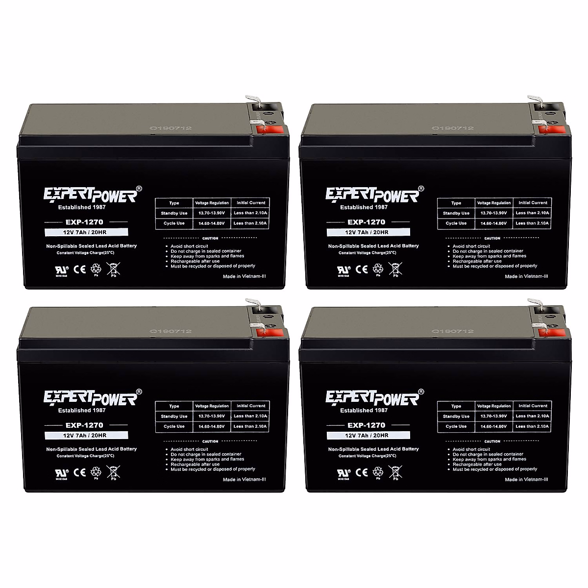 ExpertPower® 12v 7ah Rechargeable Sealed Lead Acid Battery || EXP1270|| Replaces APC Back-UPS ES 500 VA, BE500C, BE500U (4 Pack)