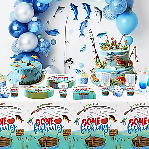 Xenorik Gone Fishing Party Decorations Tableware - Fish Fishing Birthday Party Supplies, Paper Plate, Cup, Napkin, Fork, Little Fisherman Fishing Birthday Baby Shower Table Decorations | Serve 24