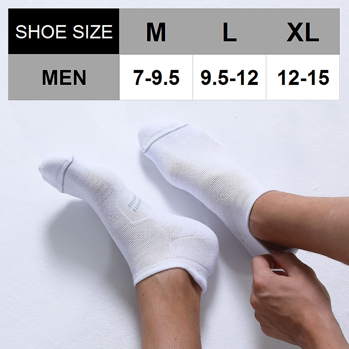 CelerSport 6 Pack Men's Running Ankle Socks with Cushion, Low Cut Athletic Sport Tab Socks, White, Shoe Size: 7-9