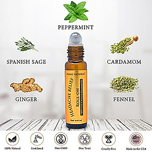 Headache Relief Essential Oil Roll On 10ml, Pre-Diluted, Ready to Use Roller for Migraine, Tension, Calming, Soothing, Grounding, Sore Muscles, Sprain & Sleep
