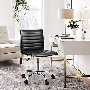 OFIKA Armless Office Desk Chair, Adjustable Task Chair, Low Back Faux Leather Ribbed Swivel Chair, Home Computer Chair Retro with Wheels, Vanity Chair，Black