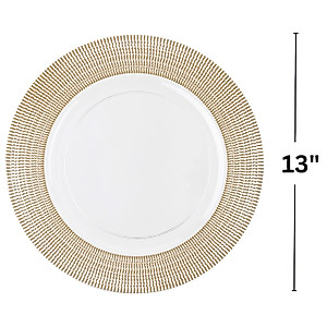 Elegant Round White Plastic Charger Plates with Gold Textured Rim - 13" (Pack of 4) - Premium Salad Plates For Birthday, Themed Events & Everyday Home Use