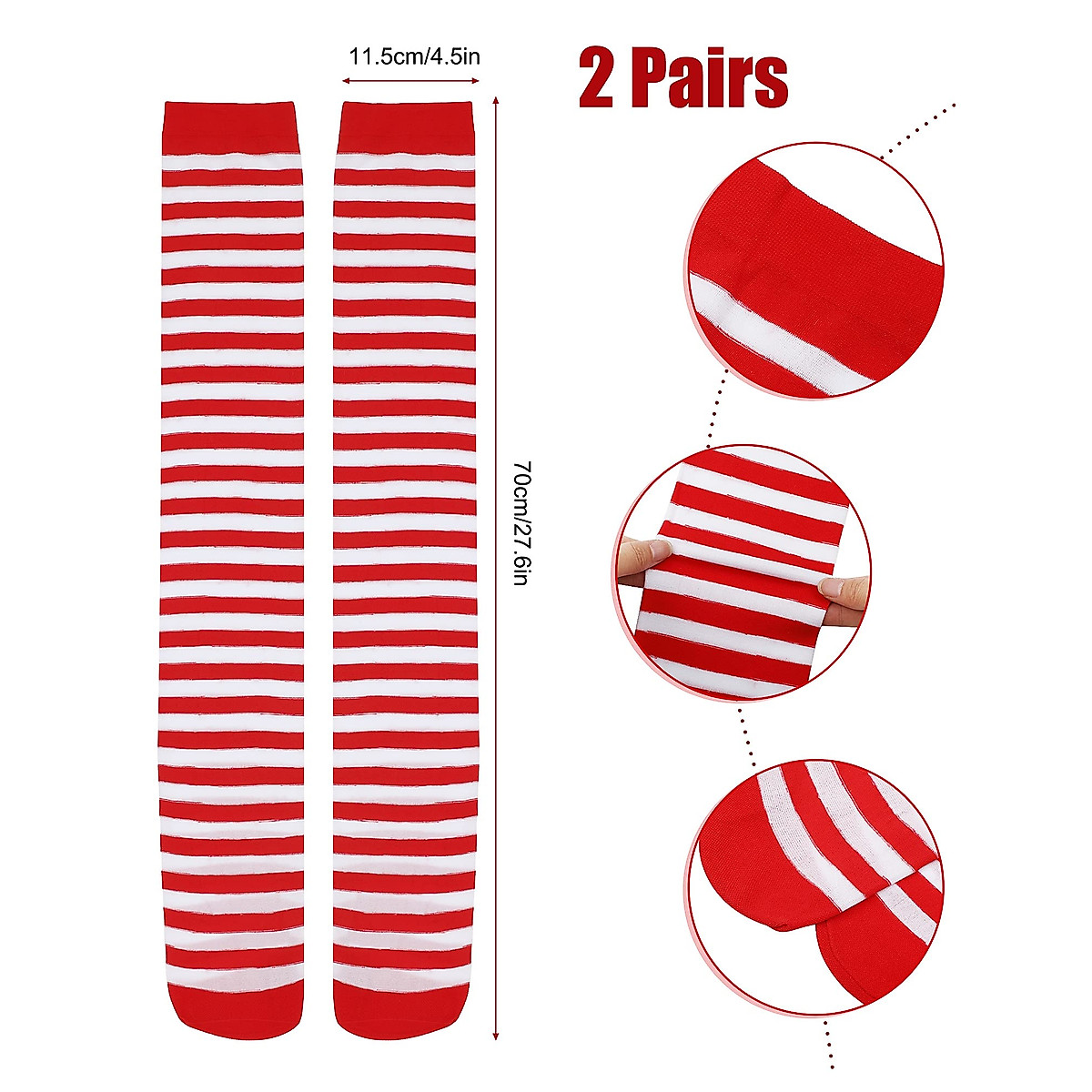 Eurzom 4 Pairs Christmas Striped Socks Red and White Striped Socks Women Long Striped Candy Cane Knee High Socks Leg Stockings for Women