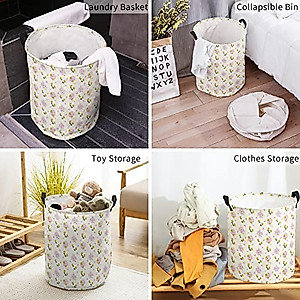 Laundry Basket Hamper with Handles, Spring Floral Collapsible Laundry Basket Waterproof Cloth Laundry Hamper Easy Carry Storage Basket 13.8x17 In Farmhouse Rural Flowers Yellow Backdrop