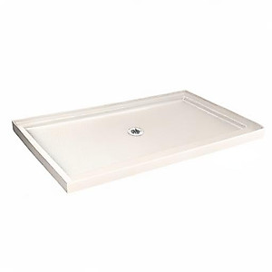 DreamLine SlimLine 34 in. D x 54 in. W x 2 3/4 in. H Center Drain Single Threshold Shower Base in Biscuit, DLT-1134540-22