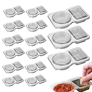 15 Pcs Double Compartment Condiment Container - 2 Compartment Snack Containers, Condiment Containers with Lids, Portable Reusable Sauce Container for Take away Sauces Dips and Travelling Snacks