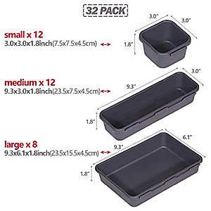 Set of 32 Interlocking Desk Drawer Organizer Tray Dividers Plastic Shallow Narrow Drawers Organizers Separators Storage Bins Container for Kitchen Bathroom Makeup Office Vanity Bedroom Dresser