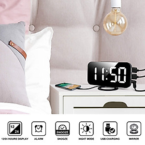 Lamisola Digital Alarm Clock, Large LED Mirror Display,2 USB Charging Ports,Auto Adjustable Brightness,Aesthetic Modern Clocks for Bedroom Living Room Office,Black
