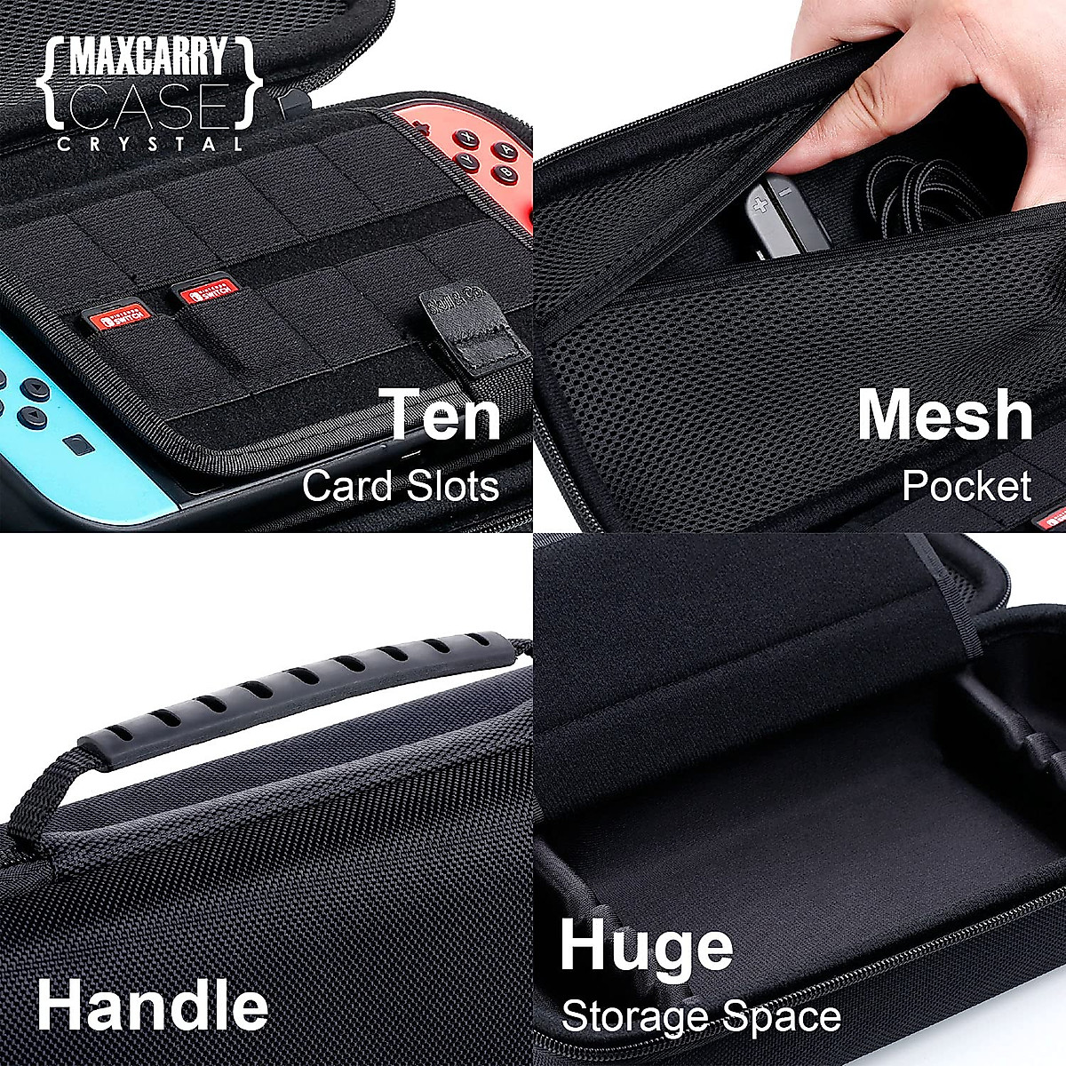 Skull & Co. GripCase Crystal Bundle: A Dockable Transparent Protective Cover Case with Replaceable Grips [to fit All Hands Sizes] for Nintendo Switch -Double Neon Red