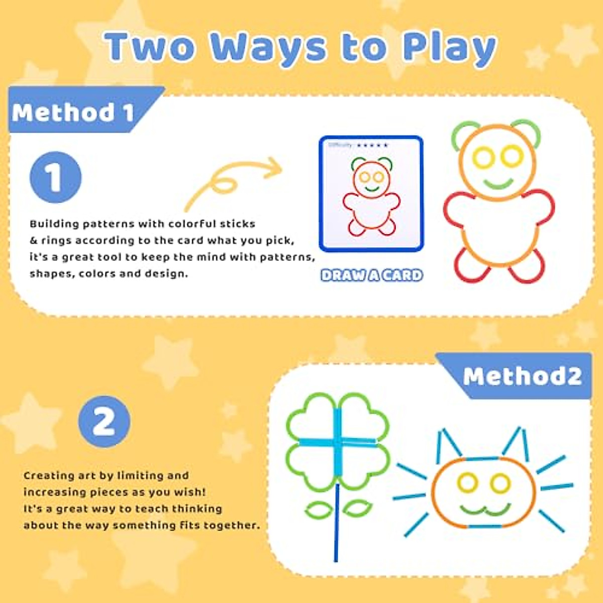 120pcs Wooden Pattern Blocks, Sticks & Rings Wooden Tangram Puzzle Stem Preschool Brain Teaser Montessori Toys Gift for 3 4 5 Years Old Toddler Kids Boy Girl