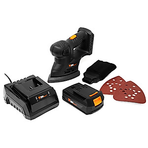 WEN Cordless Palm Sander with 20V Max 2.0 Ah Lithium-Ion Battery and Charger (20401) Black