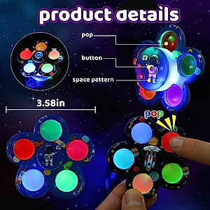 SCIONE 24 PCS Space Theme LED Light Up Fidget Spinner Toys, Party Favors for Kids 4-8 8-12, Birthday Valentines Day Gifts Goodie Bag Treasure Box Toys for Classroom, Glow in The Dark Sensory Toys