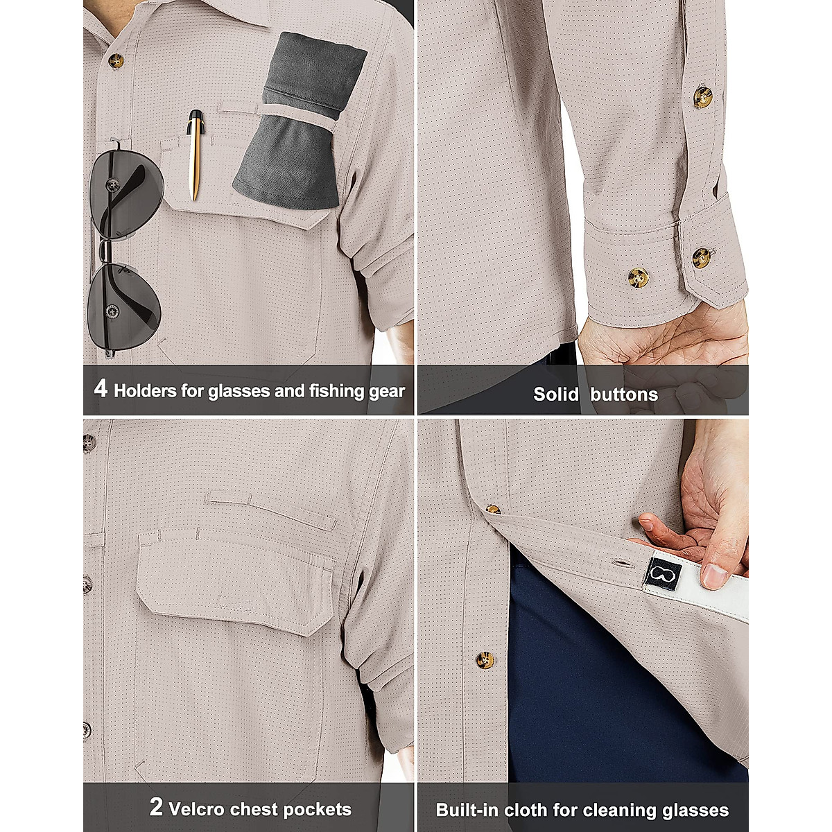 33,000ft Men's Long Sleeve Sun Protection Shirt UPF 50+ UV Quick Dry Cooling Fishing Shirts for Travel Safari Camping Hiking