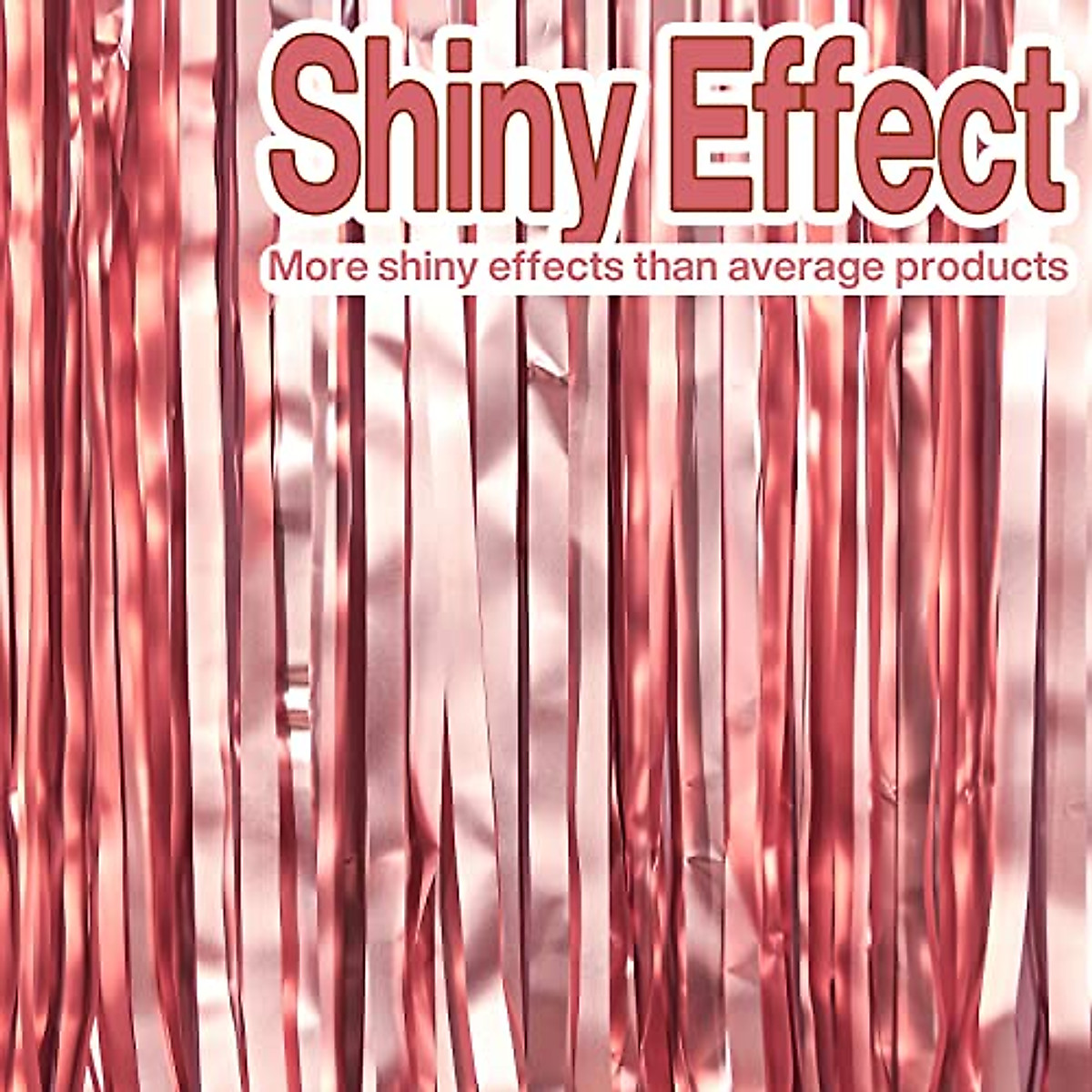 PartyWoo Rose Gold Foil Curtain, 2 pcs 3.3x8.2 ft Rose Gold Sreamers, Tinsel Curtains, Backdrop Curtain, Foil Fringe Curtains for Birthday Decorations, Wedding Bride Bachelorette Party Hen Party