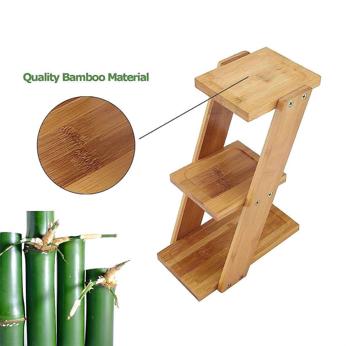 SOONHUA Mini Bamboo Plant Flower Stand,3 Tier Plant Display Ladder Shelf Flower Pot Storage Rack Display Shelving Unit Holder for Indoor and Outdoor Use Decor