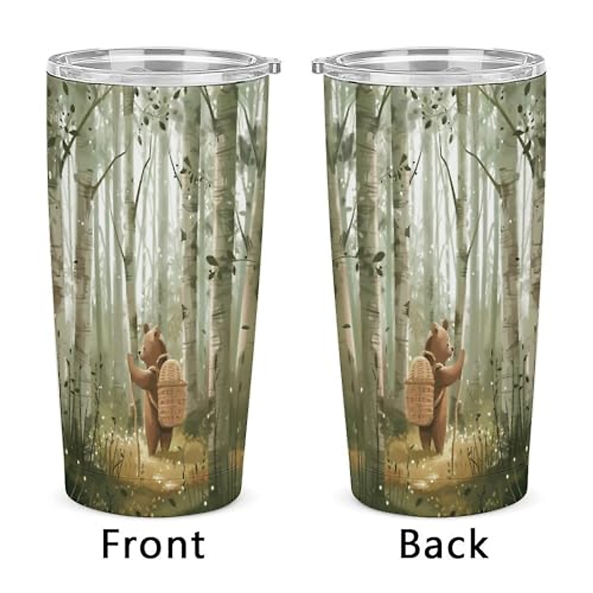 LLJEYOU Bear Hike Birch Forest Tumbler Insulated Stainless Steel Travel Tumbler Car Cup with Lid with Straw And Brush 590ml