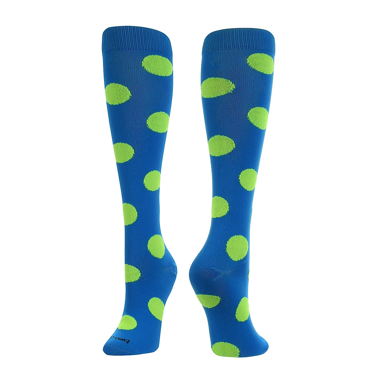 TCK Krazisox Polka Dot Over The Calf Socks (Electric Blue/Neon Yellow, Small)