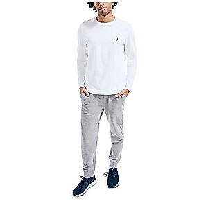 Nautica Men's J-Class Logo Long Sleeve T-Shirt, Bright White, Medium