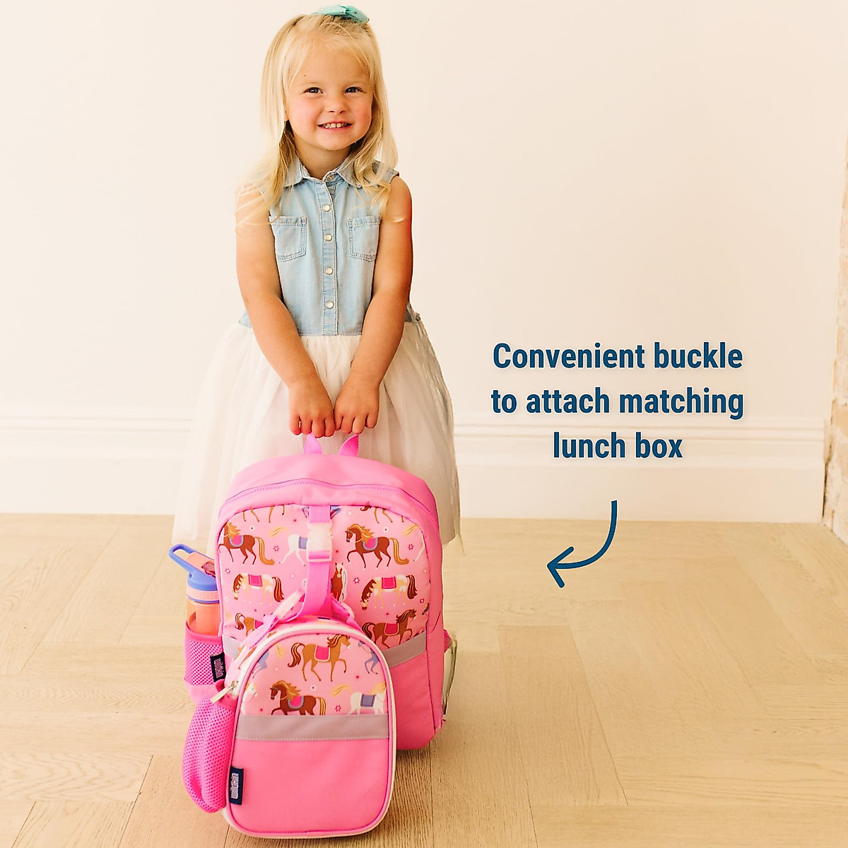 Wildkin Pack-it-All Kids Backpack for Boys & Girls, Ideal Size for School & Travel Backpack for Kids, Features Front Strap, Interior Sleeve, Back Support & Side Pocket (Horses)