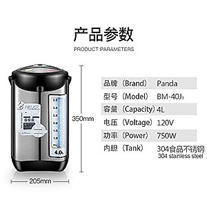 Panda Electric Water Boiler, 4.0 Liter, White, Temperature Control, Single Hand Operation, Overheat Protection, Boil Dry Protection, Automatic Shut-Off