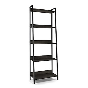 CAPHAUS 5 Tier Ladder Bookshelf, 24 Inch Width Free Standing Shelf, Bookcase Shelf Storage Rack Organizer, Industrial Book Shelves for Home Office, Living Room, Kitchen, Black Wooden Shelves
