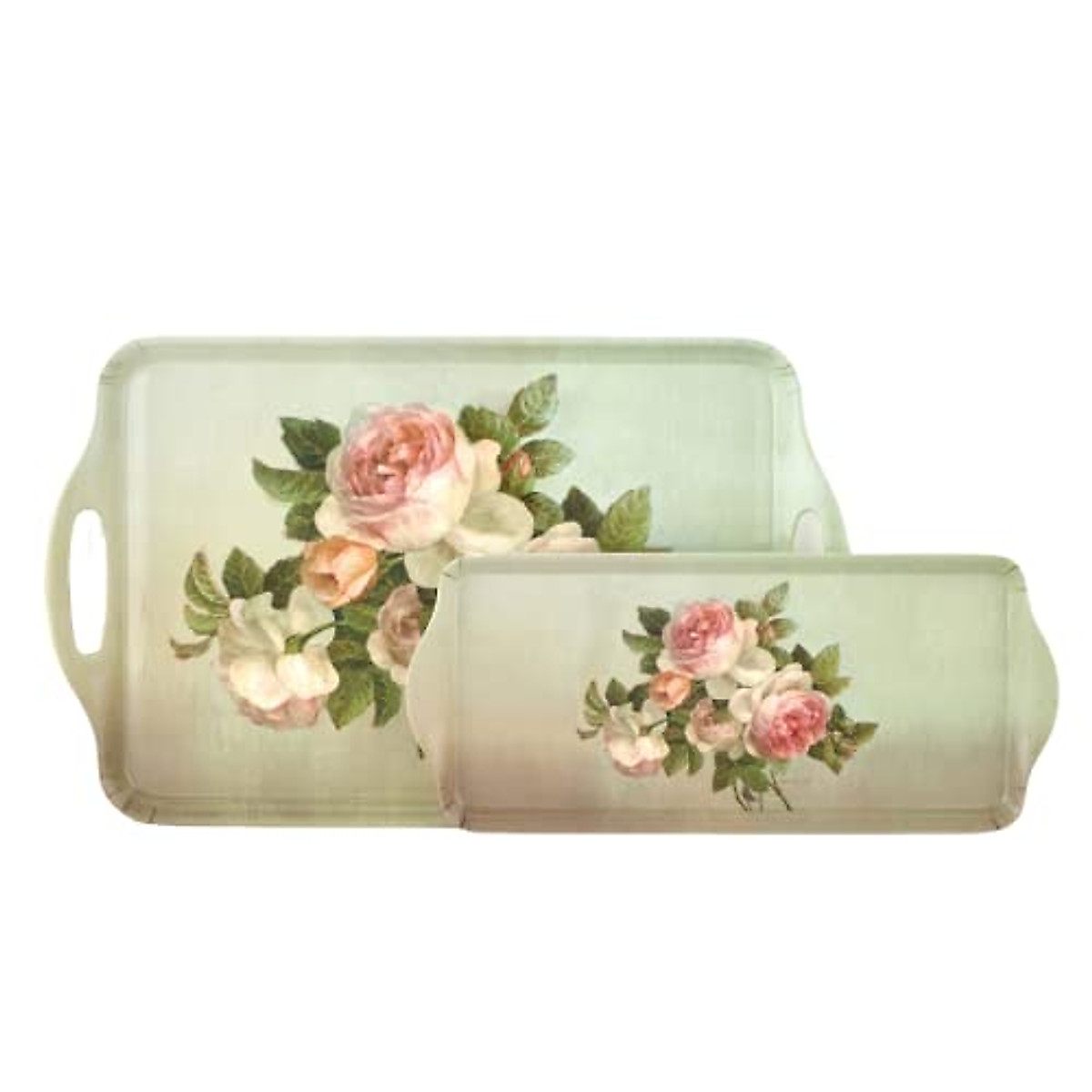 Pimpernel Antique Roses Trays | Set of 2 | Large Handled Serving Platter | Sandwich, Crudité, and Appetizer Tray | Melamine Serving Tray for Lunch, Coffee, or Breakfast | Dishwasher Safe