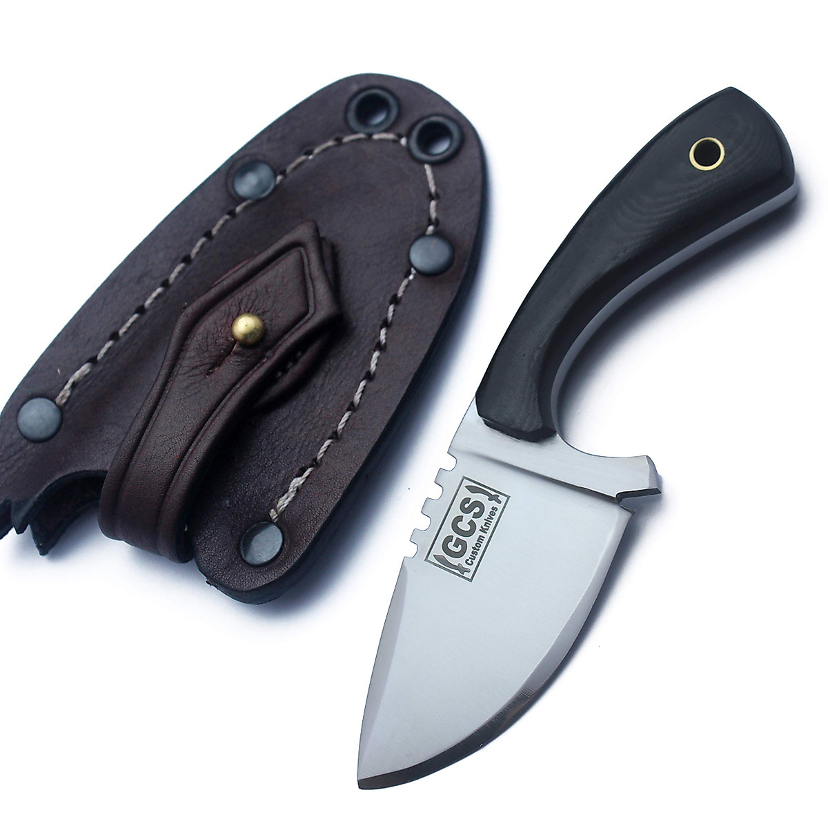GCS Handmade Skinning and Tactical Knife with Full Tang Black Micarta Handle, Leather Sheath, Right Hand Cross Draw & Right Hand Vertical Carry- GCS 270