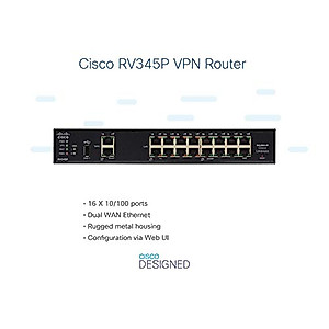 Cisco RV345P VPN Router | 16 Gigabit Ethernet (GbE) Ports | PoE | Dual WAN | Limited Lifetime Protection (RV345P-K9-NA)