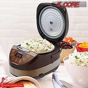 5 Core 5.3Qt Asian Rice Cooker Digital Programmable 15-in-1 Ergonomic Large soft Touch push button Electric Multi Cooker, Steamer Pot, Warmer 21 Cups 24 Hour Delay Timer Auto Keep Warm Feature RC 0502