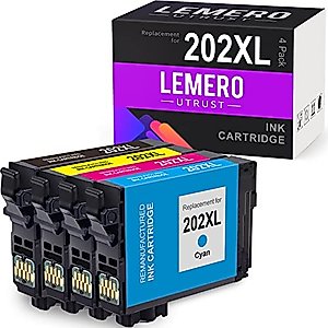 LemeroUtrust Remanufactured Ink Cartridges Replacement for Epson 202XL 202 T202XL T202 use with Epson Workforce WF-2860 Expression Home XP-5100 (Black, Cyan, Magenta, Yellow, 4-Pack)