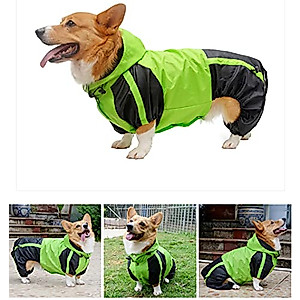 ACSUZ Corgi Dog Clothes Jumpsuit Waterproof Clothing Corgi Dog Raincoat Hooded Rain Jacket Pet Supplies,Orange,D L