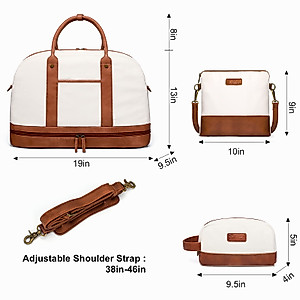 Weekender Bag for Women Canvas Overnight Bag Large Travel Bags for Women Carry on Shoulder Duffle Bag With Shoe Compartment,Perfect for Travel/Daily Use/Birthday Gift (Beige)