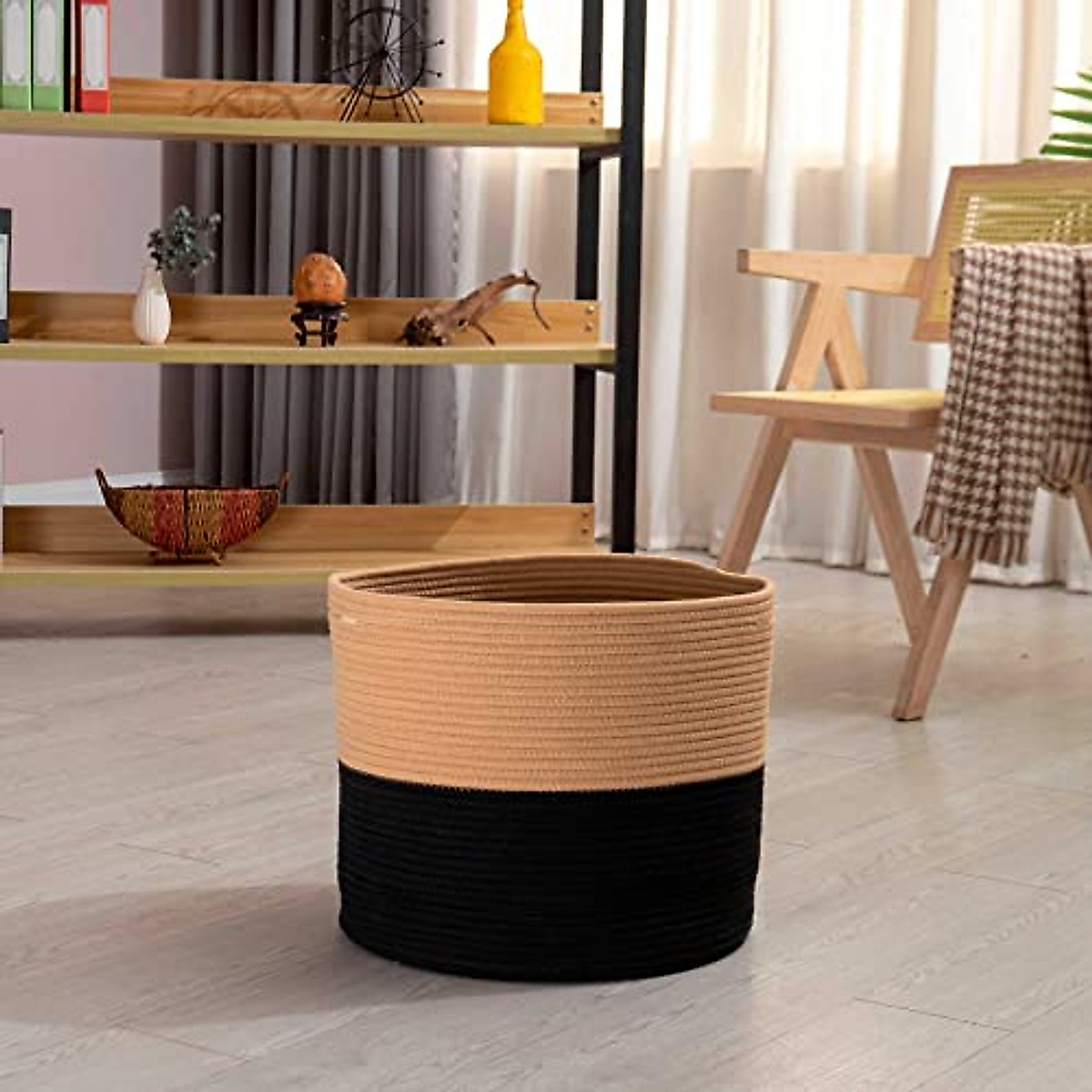 Large Rope Baskets + Set of 2 Planter Baskets - HONEY/BLACK