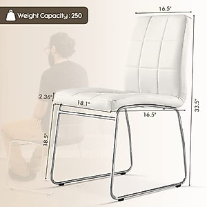 SICOTAS Modern Dining Chairs Set of 2, Dining Room Chairs with Faux Leather Padded Seat Back in Checkered Pattern and Sled Chrome Legs, Kitchen Chairs for Dining Room, Kitchen, Living Room,White Chair