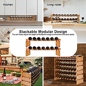 Ekomx Stackable Modular Wine Rack, 36 Bottle Freestanding Storage Bamboo Wine Holder Display Shelves, Sturdy and Durable, Wobble-Free, Perfect for Bar, Wine Cellar, Basement, Cabinet, Pantry(9x4 Rows)