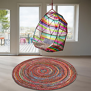 RIANGI - 4' Round Handwoven Jute Chindi Area Rug - Colorful Boho Rugs for Living Room - Hand Braided Multicolor Bohemian Rug for Farmhouse, Bedroom, Dining Room, Classroom, Hallway, Kitchen, Office
