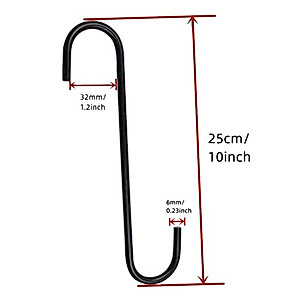 GDQLCNXB Extra Large 10 inch S Hooks for Hanging,S Shaped Hook Heavy Duty,Black Long S Hooks for Hanging Plant,Basket,Tree Branch,Closet,Garden,Pergola,Indoor Outdoor Uses 8 PCS