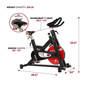 Sunny Health & Fitness SF-B1714 Evolution Pro Magnetic Belt Drive Indoor Cycling Bike, High Weight Capacity, Heavy Duty Flywheel