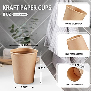 SIUQ 400 Pack 8 oz Kraft Paper Cups, Unbleached Disposable Paper Coffee Cups, Thickened Hot/Cold Beverage Drinking Cup for Party, Home, Cafes, Bistros, Businesses (Brown)