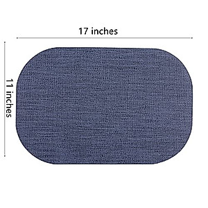 XINYUN Oval Place Mats Indoor Set of 6 Washable Navy Blue Kitchen Table Placemats Vinyl Woven Patio Table Mats Heat Resistant Non Slip Decorate for Outdoor Garden Picnic Beach Dining Table