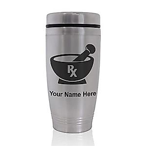 SkunkWerkz Commuter Travel Mug, Rx Pharmacy Symbol, Personalized Engraving Included