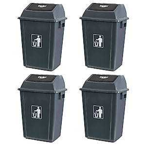 Kekow 4-Pack Plastic Garbage Can with Lid, Gray Trash Can, 13 Gallon