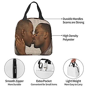 Two Black Men Kissing Meme Reusable Insulated Lunch Bag For Women Men Waterproof Tote Lunch Box Thermal Cooler Lunch Tote Bag For Work Office Travel Picnic
