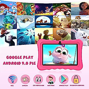 FLYINGTECH Kids Tablet 7 inch Android Tablet for Kids(Ages 2-12), 2GB RAM 32GB ROM Toddler Tablet, Dual Camera, WiFi, Google Certificated for Boys Girls with Pink Protective Case 2023